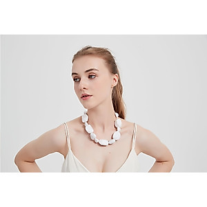 Giuesytic White Beaded Rock Bone Pebble Choker Classic Statement Necklace Halloween Costumes for Women Cosplay Accessories Carnival Accessory Jewelry
