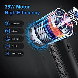 AMESEDAK Compressed Air Duster, Cordless & Rechargeable Air Duster, 51000RPM Electric Air Blower for PC, Keyboard Electronics Cleaning, 6000mAh 10W Fast Charging