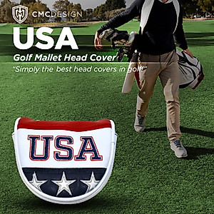 CMC Design Golf Mallet Head Cover - Custom USA Embroidered Golf Driver - Premium Faux Leather, Beautiful Design Elements & Soft Protective Lining – Great Fit for Any Mallet & Golfer