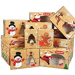 NC 20PCS Christmas Cookie Boxes with Window Large Holiday Food Bakery Treat Boxes for Gift Giving Pastry Candy Party Favors Christmas Kraft Gift Boxes with Ribbons and DIY Gift Tags