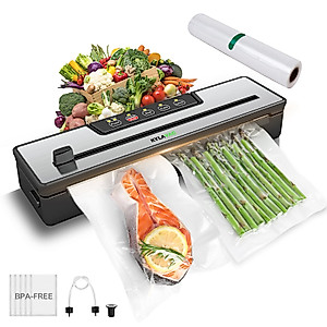 Kylavac Food Vacuum Sealer Machine, Powerful Automatic 8-in-1 for Compact Food Storage Sealer, with Starter Kits and Dry&Wet Saver Modes, Bags and Cutter Included, Sous Vide(Silver)