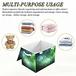 Kigai Storage Boxes with Lids and Handles,Collapsible Oxford Cloth Storage Bins Organizer for Bedroom Organization,Office Storage,Toys （Space Galaxy）