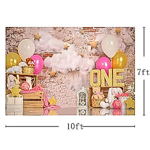 MEHOFOND 10x7ft Pink Gold Balloon Girl First Birthday Party Backdrops Sweet One Retro Brick Wall Cloud Gold Stars Photography Background Portrait Photo Studio Decoration Banner Props for Cake Smash