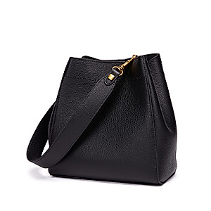 DORIS&JACKY Leather Bucket Tote Bag For Women Medium Hobo Shoulder Purse And Handbags (1-Black)