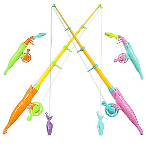 Wettarn 4 Pcs Magnetic Fishing Toy Pole Magnetic Fishing Rod Game 7.3 Inches Summer Bathtub Toys Magnet Plastic Floating Fish Fishing Pool Toy Educational Learning Toys for Girls Boys Teens