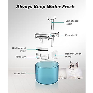 NPET WF100 Cat Water Fountain, 54oz/1.6L Automatic Pet Fountain Cat Water Dispenser with 2 Flow Modes, Light Quiet Pump for Cats