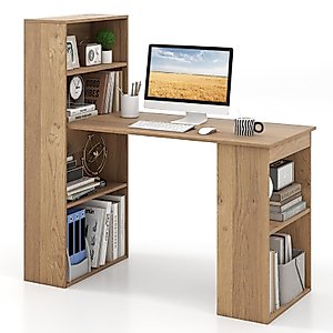 IFANNY 48 Inch Computer Desk with Bookshelf, Reversible Study Writing Desk with Storage Shelves & CPU Stand, Compact Office Desks & Workstations, Small Desk for Bedroom, Kids Room, Study (Natural)
