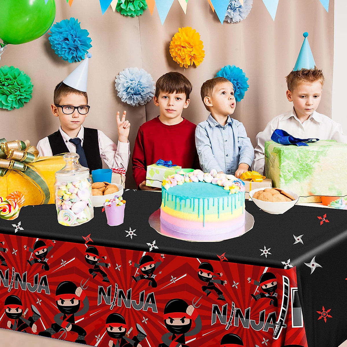 Bezkega 3pcs Ninja Birthday Tablecloths,Ninja Birthday Party Decoration Karate Theme Table Covers Waterproof Rectangle for Kid Ninja Master Birthday Party Supplies