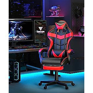 Soontrans Red Gaming Chairs with Footrest,Racing Gaming Chair,Computer Gamer Chair,Ergonomic Game Chair with Adjustable Headrest and Lumbar Support