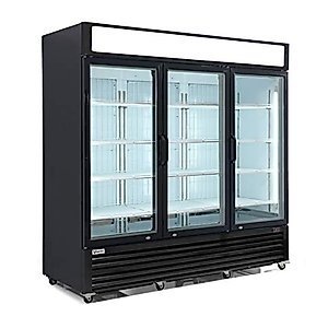 Vortex Refrigeration Commercial Grade Merchandiser Freezer | 3 Self-Closing Doors | Fog Resistant Glass | 69 Cu. Ft. | 12 Adjustable Shelves | For Restaurants | 78.2” x 29.9” x 78.7" | Black