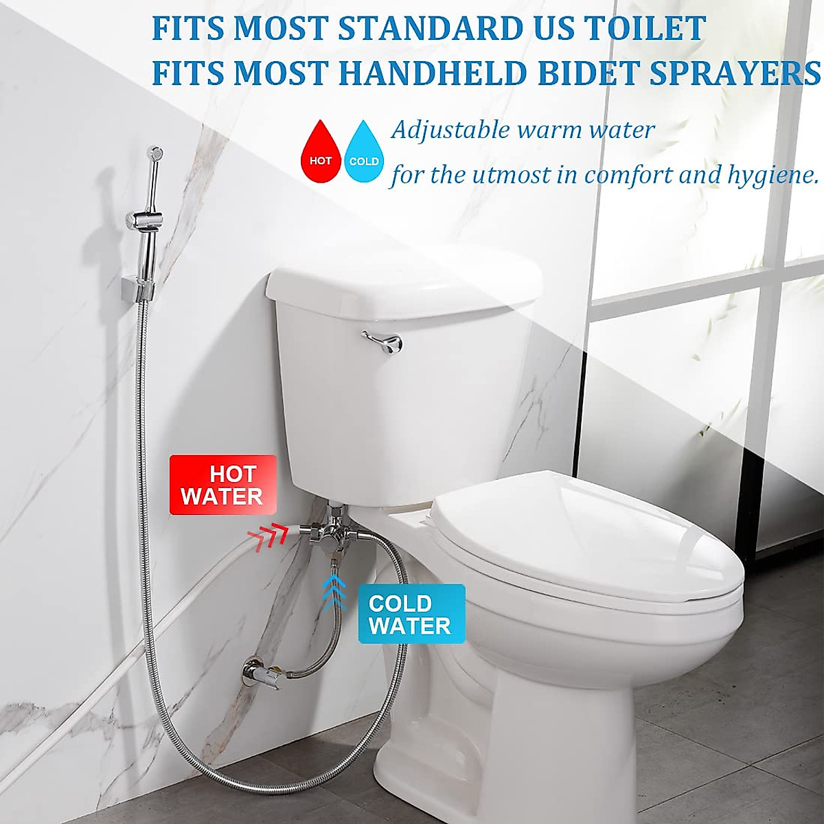 SonTiy Hot and Cold Bidet Mixing Valve Kit, 4-Way Warm Bidet T-adapter Metal T valve for Bidet Valve Adapter with Brass Tee Connector for Bidet Toilet Seat Attachment Handheld Bidet Sprayer