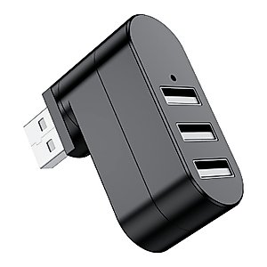 USB Port Splitter, BERLAT 3 Port USB 2.0 Expander Splitter [90°/180° Degree Rotatable] for Laptop, Xbox, Wii, PS3, PC, MAC, Mac Book, Tablet, Tab, Console, Printer, Camera - Black