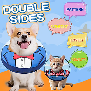 Dog Cone Collar, Adjustable Soft Dog Cone,Comfy Inflatable Dog Collars for After Surgery,Alternative to Cone of Shame,Dual-Sided Pattern Donut Collar for Small Medium Large Dogs,Not Block Vision（L）