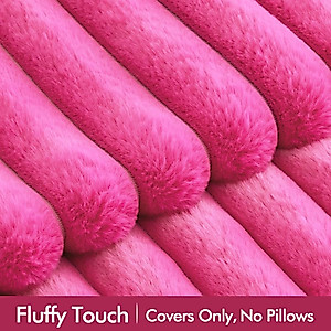 MIULEE Hot Pink Throw Pillow Covers 18x18 Inch Set of 2 Fuzzy Striped Soft Pillowcase with Velvet Back Faux Rabbit Fur Cushion Covers Decorative Home Decor for Couch Sofa Bedroom Livingroom