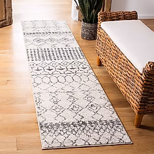 SAFAVIEH Tulum Collection Accent Rug - 2' x 5', Ivory & Grey, Moroccan Boho Distressed Design, Non-Shedding & Easy Care, Ideal for High Traffic Areas in Entryway, Living Room, Bedroom (TUL229A)
