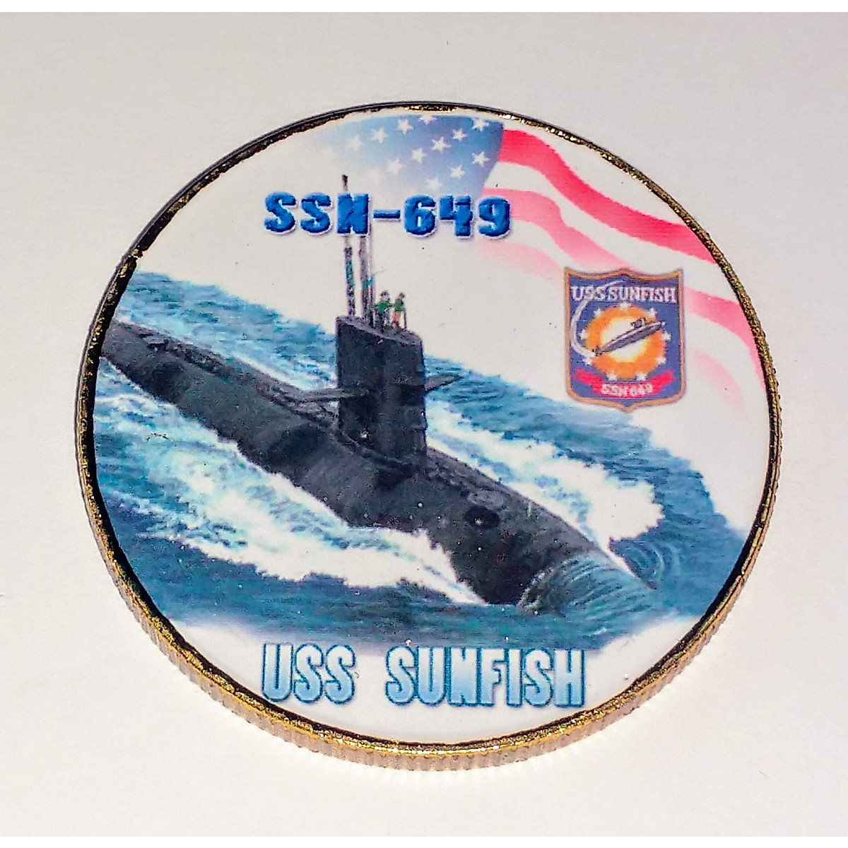 Navy USS Sunfish Submarine Colorized Challenge Art Coin