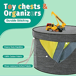 HOMBYS 22"x22"x14" Large Toy Chests & Organizers for Kids Boys Girls Building Bricks, Foldable Toy Storage Basket and Play Mat for Kids Room Nursery Playroom