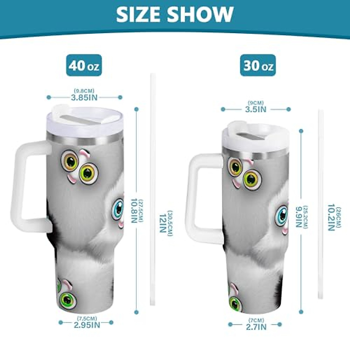 ODAWA Large Double Wall Insulated Tumbler, Black White Creatures Stainless Steel Vacuum Insulated Tumbler with Handle and Straw Lid