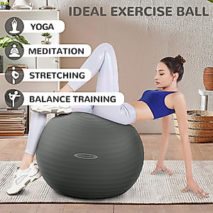 Signature Fitness Anti-Burst and Slip Resistant Exercise Ball Yoga Ball Fitness Ball Birthing Ball with Quick Pump, 2,000-Pound Capacity, Gray, 26-inch, L