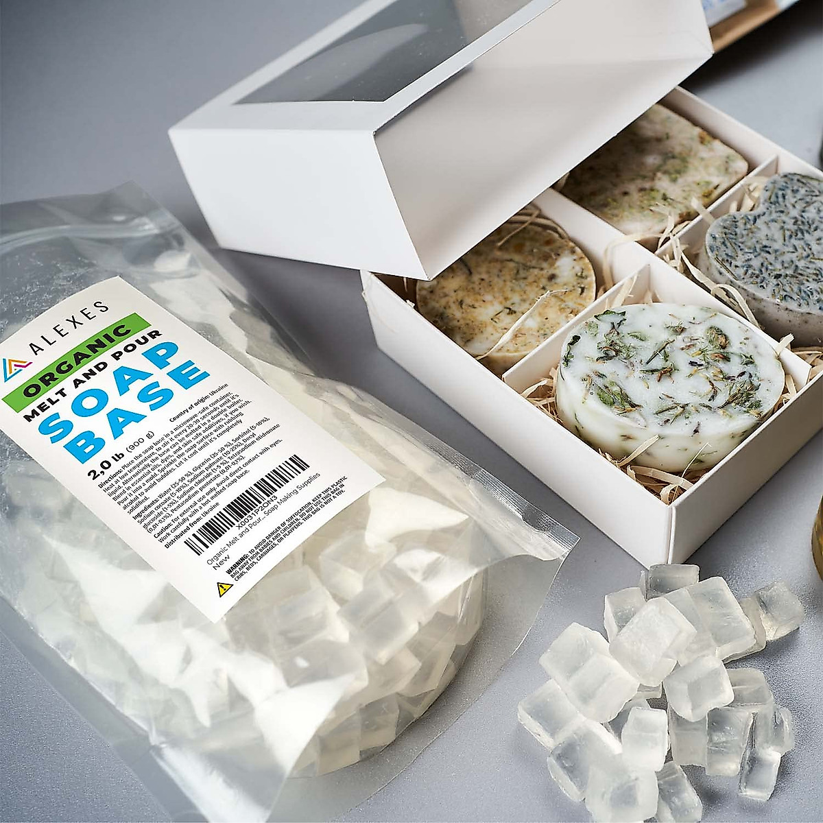 Organic Melt and Pour – ALEXES 2 lb Soap Base for Soap Making – Unscented – Soap Making Supplies