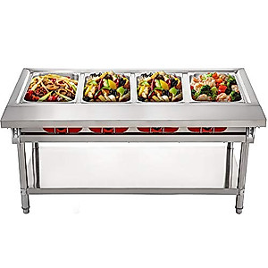 VBENLEM Steam Table Food Warmer 4 Pot Steam Table Food Warmer 18 Quart/Pan with Lids with 7 Inch Cutting Board Commercial Electric Food Warmer Bain Marie Buffet Steam Serving Counter 110V 2000W