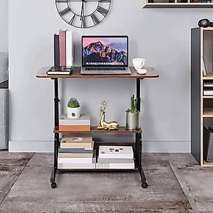Fuwobriva Adjustable Home Office Computer Desk Writing Desk with Storage Shelves Simple Style Workstation for Home Office Small Spaces Storage Table with Wheels Mobile Convenient Brownish, XY-1