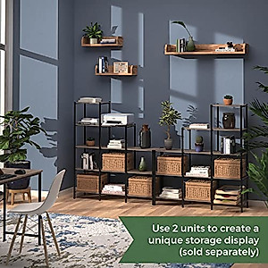 ClosetMaid Ladder Step Bookcase, 5 Tier, 7 Shelves, Display Shelf for Living Room or Office, Industrial Black Metal and Wood, Weathered Gray