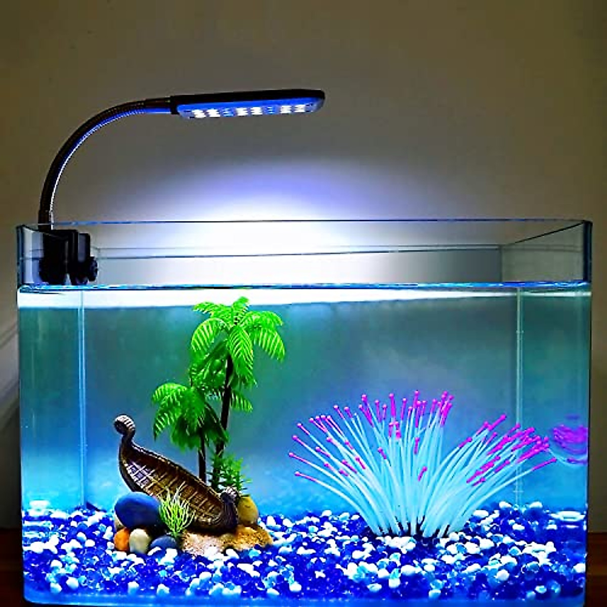 Goehiaul Aquarium Light Clip on Fish Tank Lighting Small Fish Light for Rimless Fish Tanks, White and Blue LEDs