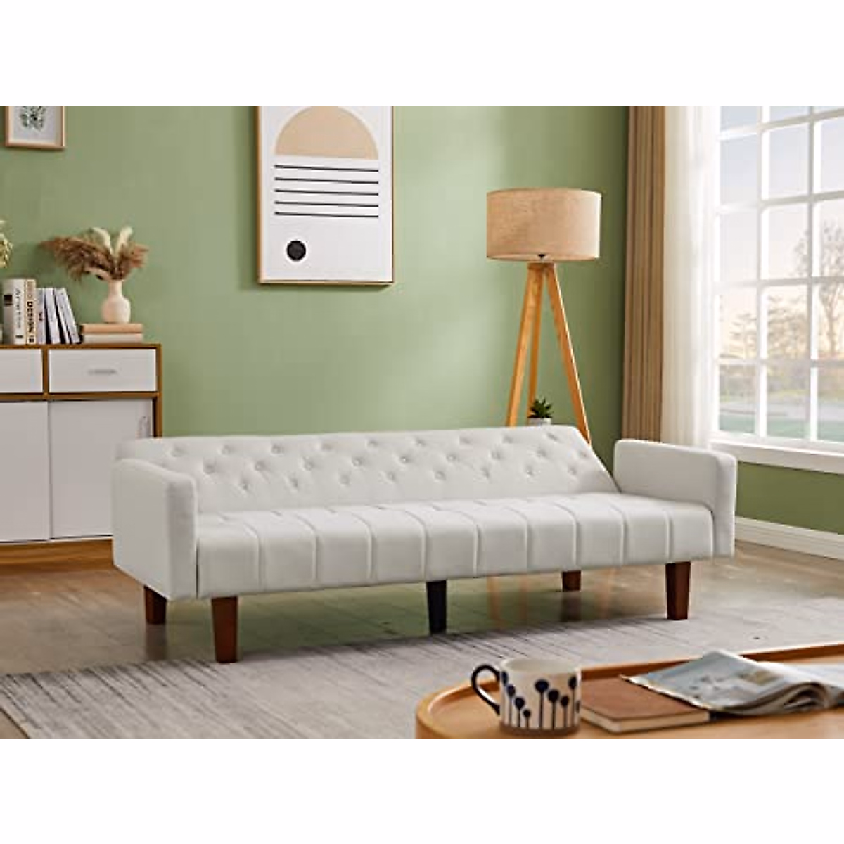 Zanzio Upholstered Convertible Bed for Compact Living Space Sofas, Beige