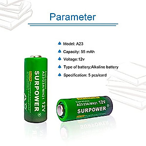 【5-Year Warranty】SURPOWER A23 23A 23AE 12v Alkaline Battery A23s -5 Pack