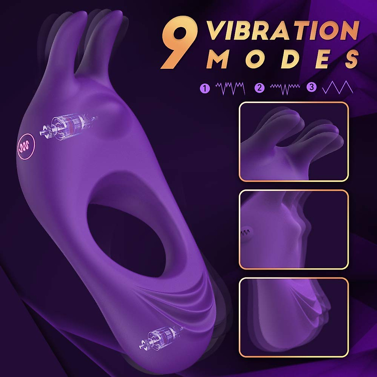 Vibrating Cock Ring with Rabbit Design, Rechargeable Penis Ring Vibrator with 9 Vibration Modes, TIVINO Silicone Male Sex Toy for Man and Couple Play