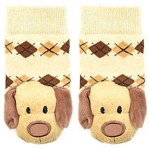 Piero Liventi Brown Dog Boogie Toes Rattle Sock, 1-Pair (0-1Y) Rattles Foot Finder, Rattle Sock Baby Toddler Toy, Gift for Newborn Infant Babies Boy Girl