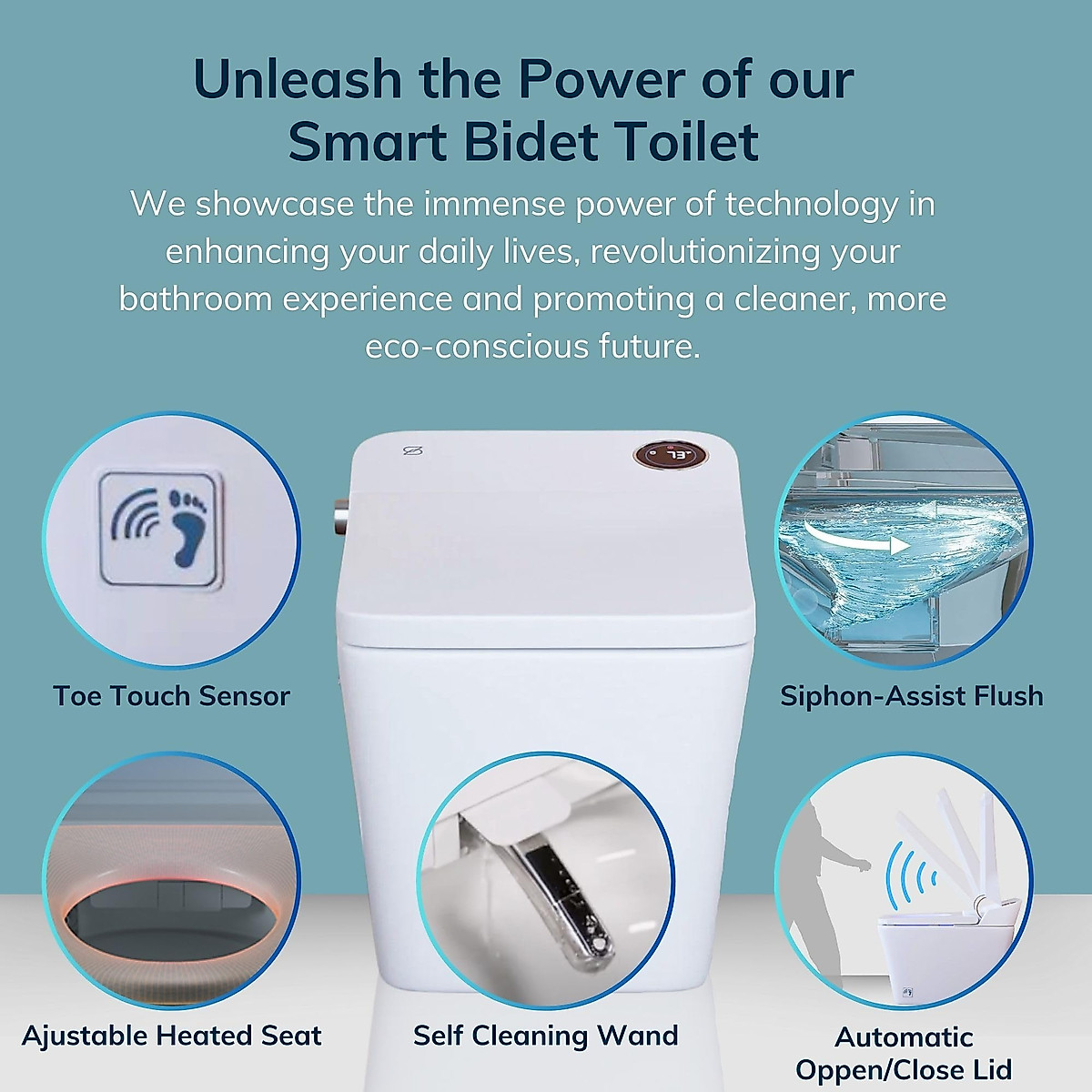 Trone Tahum Bidet Toilet Tankless Toilet with Heated Seat SyphonAssist Flush and Advanced Toe Touch Technology Smart Toilet for Bathroom