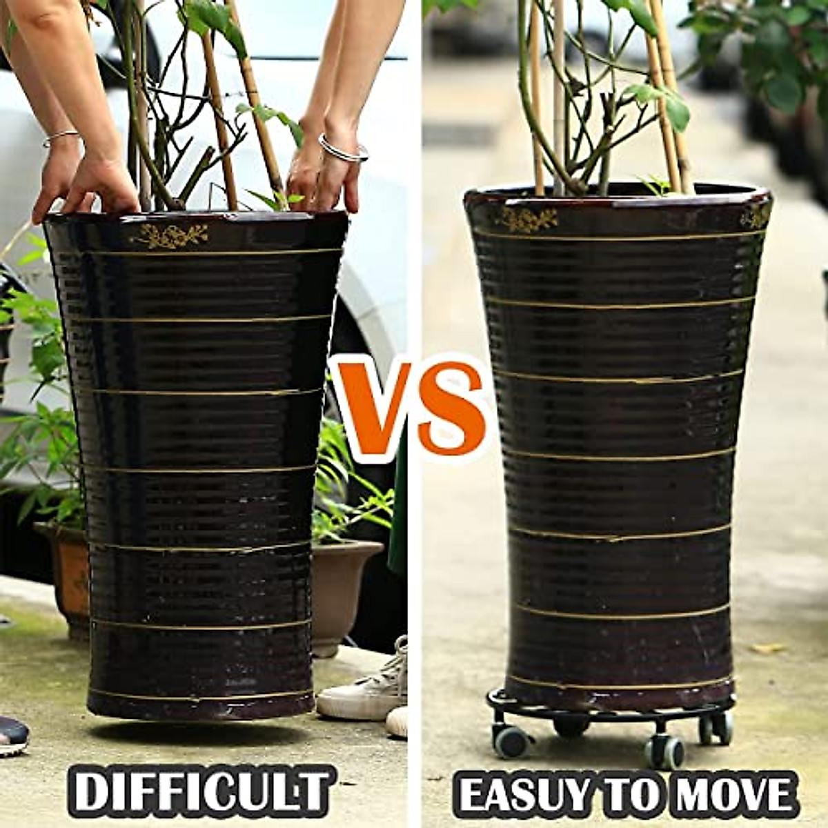 3 Pack Plant Caddy with Wheels Heavy Duty 11.8 Inch Metal Plant Stand with Wheels Plant Dolly Rolling Plant Stand Plant Roller with Casters for Indoor and Outdoor with 3 Pack Plant Saucers, Black