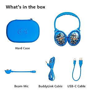BuddyPhones Cosmos+ Active Noise Cancelling Bluetooth Kids Headphones, Over-Ear Volume Limiting with Built in Mic, 24 Hours Battery Life, Cool Blue