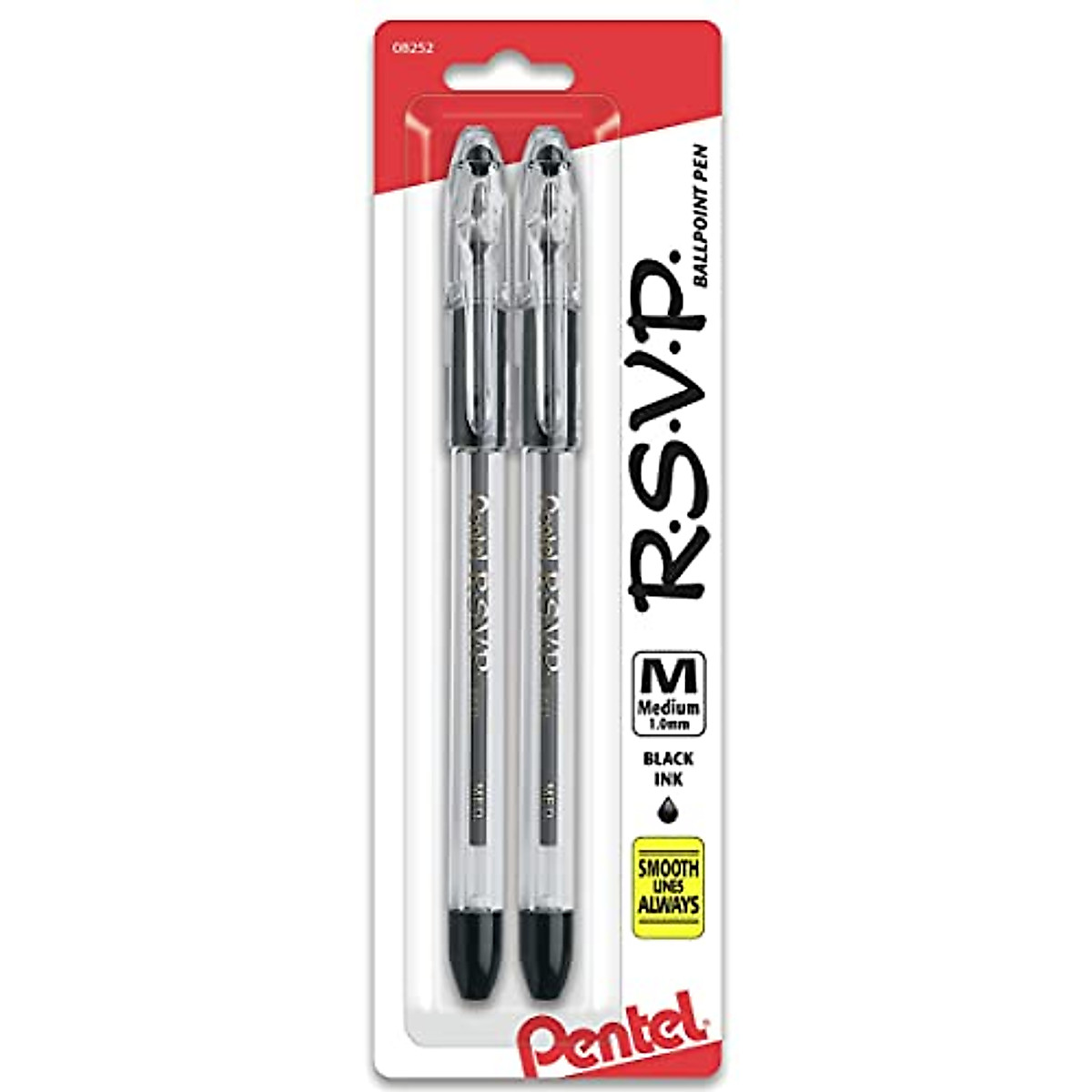Pentel R.S.V.P. Ballpoint Pen, Medium Line, Black Ink, 2 Pack (BK91BP2A)