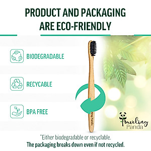 Traveling Panda Bamboo Toothbrushes Soft Bristles Charcoal Infused, Travel Toothbrush Kit, Essentials for on The Go Teeth Brushing, 10 Large Brushes