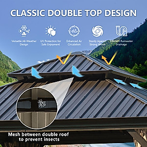 12' x 12' Hardtop Gazebo Outdoor Aluminum Gazebos Grill with Galvanized Steel Double Canopy for Patios Deck Backyard,Curtains&Netting by domi outdoor living
