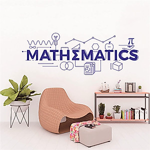 Children Room Mathematics Sign Wall Stickers Math Education Vinyl Decals School Classroom Decoration Motivational Poster Wall Murals HQ951 (Blue)