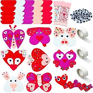 560 Pieces Valentine's Day DIY Craft Kit Felt Heart Animals Art Craft Set with Googly Eyes Gem Sticker for Kid Valentines Game Activity Party Supplies