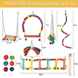 PrimePets Bird Parakeet Toys, Bird Cage Swing Toys, 13 Pack, Colorful Hanging Bell Hammock Climbing Ladder Toys for Cockatiel, Conure, Finches, Mynah, Love Birds