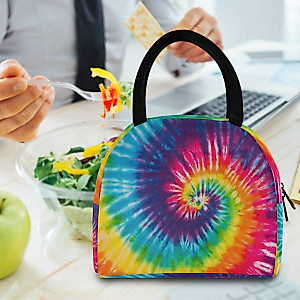 AUUXVA Lunch Box Bag, Abstract Swirl Tie Dye Rainbow Insulated Lunchbox Cooler Lunch Container Portable Tote Bag Handbag for Women Men Boy Girl