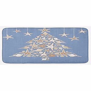 Ambesonne Christmas Kitchen Mat, Nautical Elements Sea Life Theme with Noel Tree Winter Season, Plush Decorative Kitchen Mat with Non Slip Backing, 47" X 19", Beige Cream