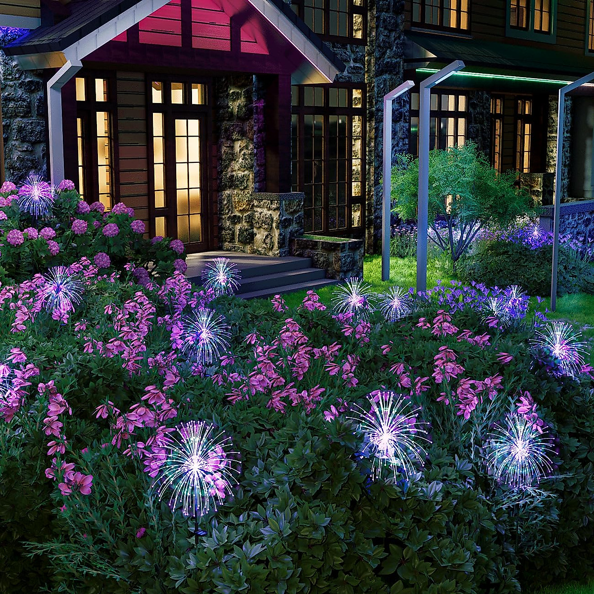 Honche Solar Garden Lights, 2 Pack Decorative Solar Outdoor Lights Waterproof IP65 8 Lighting Modes Firework Lights for Garden Patio Counrtyards Pathway Part