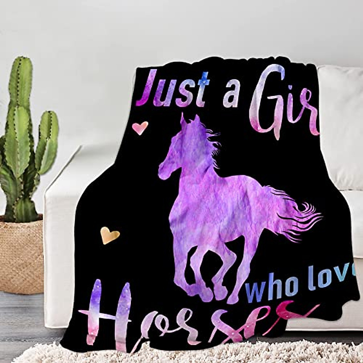 Soft Warm Fuzzy Fleece Plush Blanket 50''x60'', Smooth Cozy Flannel Throw Blanket for Bed/Couch/Office/Camping (Pink Horse)