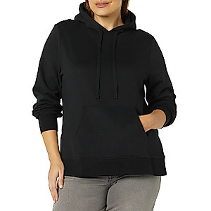 Amazon Essentials Women's French Terry Hooded Tunic Sweatshirt, Black, Large