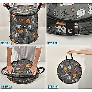Halloween Black Cat Pumpkin Ghost Pop Up Laundry Hamper with Lid Foldable Storage Basket Collapsible Laundry Bag for Camping Hotel Dormitory