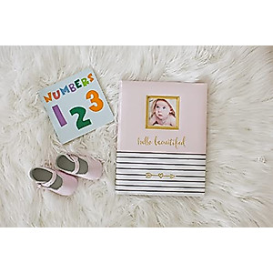 Pearhead Hello Baby First 5 Years Memory Book, Baby Girl Keepsake for New and Expectant Parents, Pregnancy And Milestone Journal, Pink