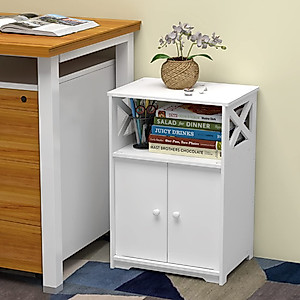 Rerii Small Cabinet with Doors, Night Stand, Bedside Table, End Table for Bedroom, Living Room | Bathroom Cabinet Storage, White
