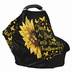 AFPANQZ You are My Sunshine Sunflowers Nursing Cover Breastfeeding Covers Stretch Babies Car Seat Cover Gender Neutral Soft Breathable Infant Carseat Canopy Shopping Cart Stroller Canopy Gifts Black